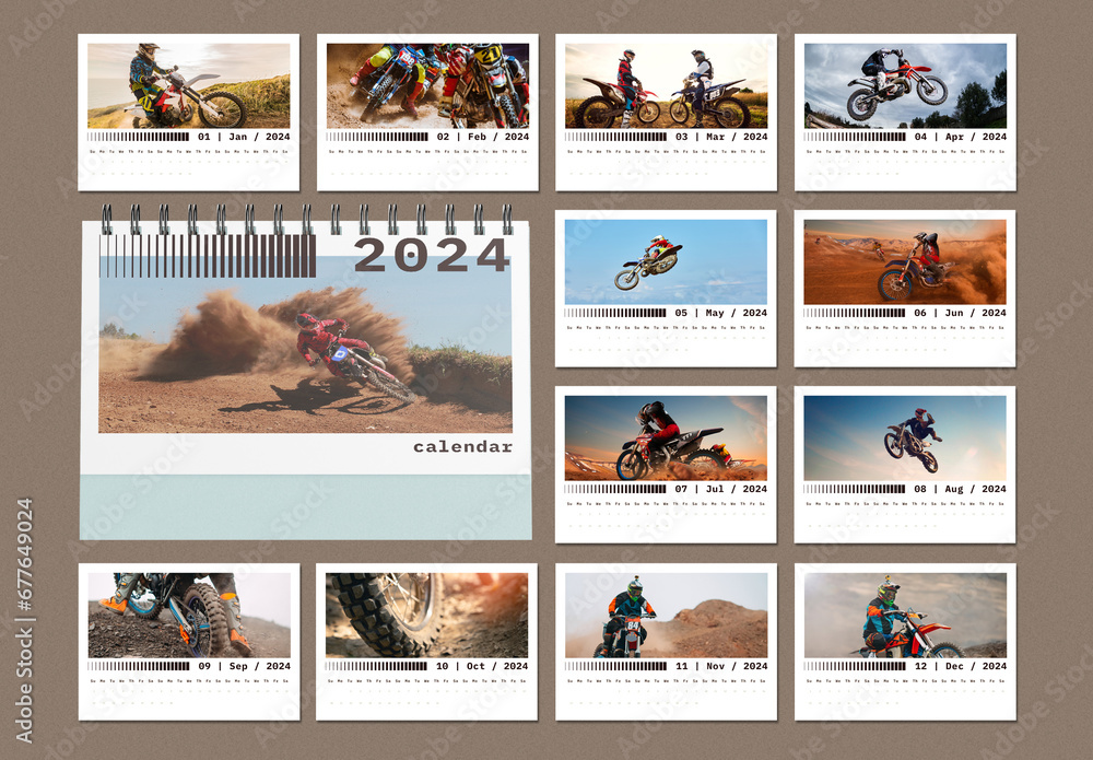 2024 Desk Flip Calendar Template Layout Stock Template | Adobe Stock