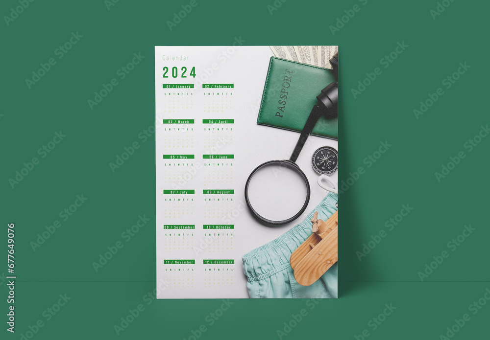 Vertical A4 2024 Calendar Layout Stock Template | Adobe Stock