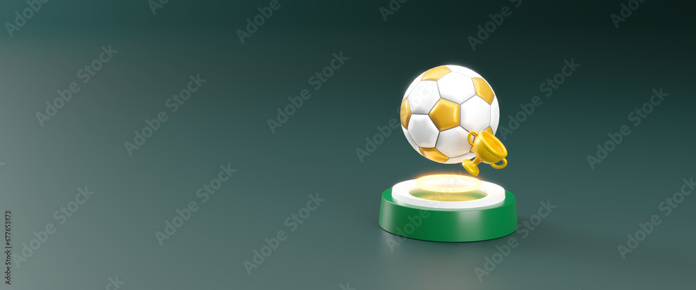 Soccer ball with golden trophy on podium, football concept design ...