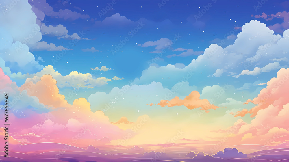 Hand drawn cartoon cute fairy tale sky illustration Stock Illustration ...