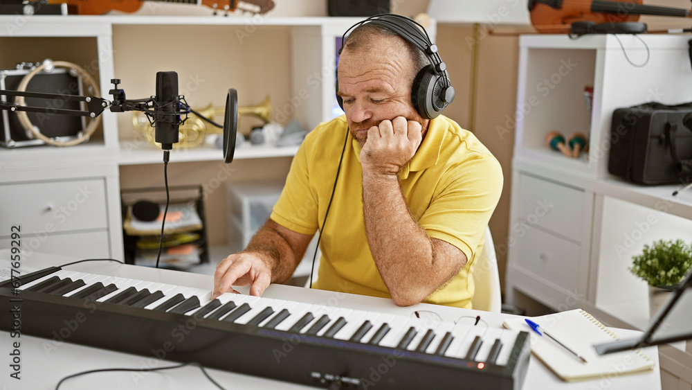Handsome middle-aged caucasian man, an uninspired musician enduring a ...
