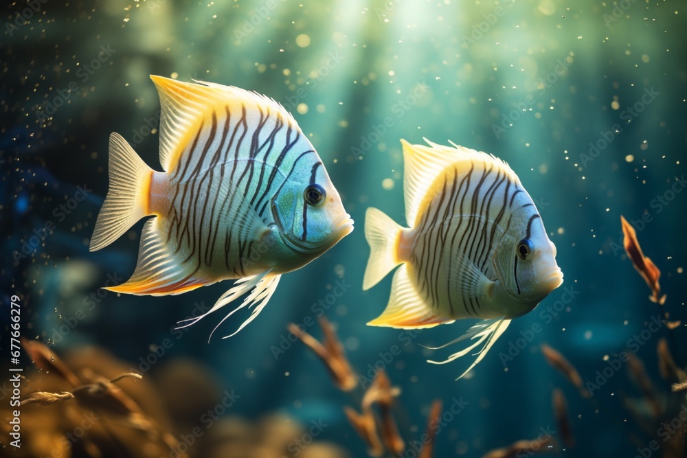 Angel fish swimming under water, two fish together Stock Illustration ...