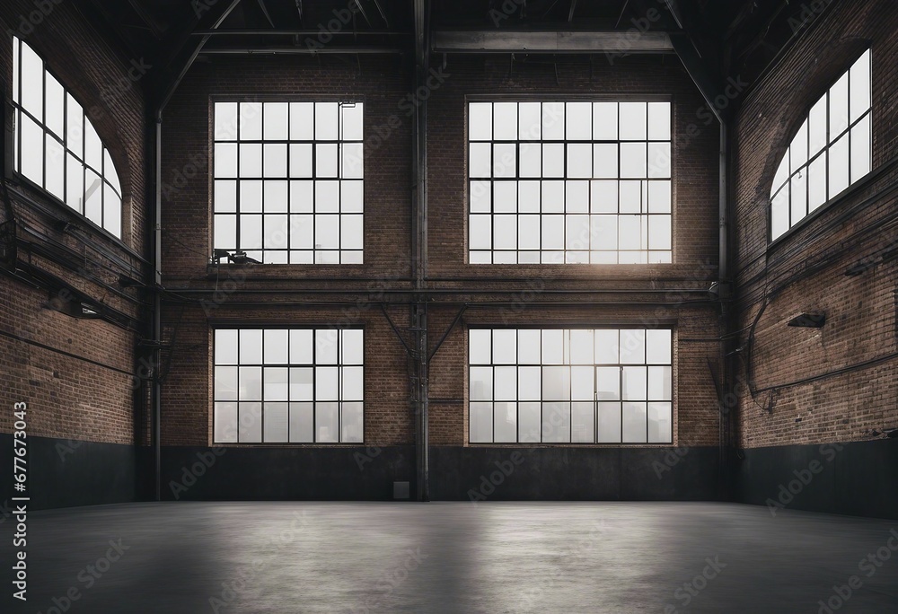 Industrial loft style empty old warehouse interior brick wall concrete ...