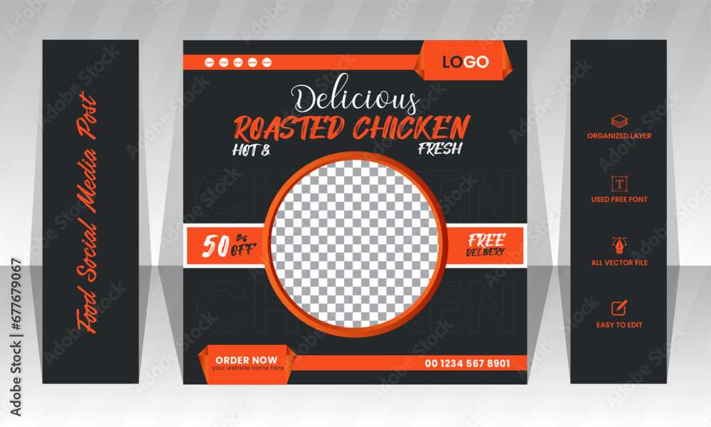roasted chicken Food social media banner design template. instagram ...