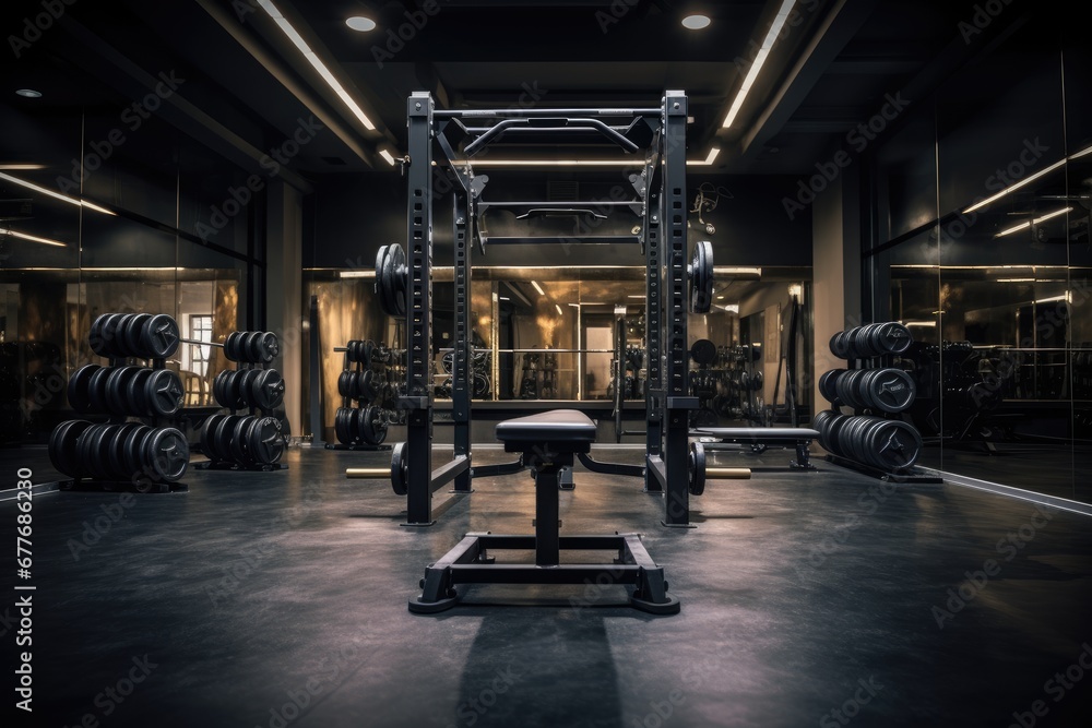 Gym with barbells and different equipment, luxurious aesthetic, created ...