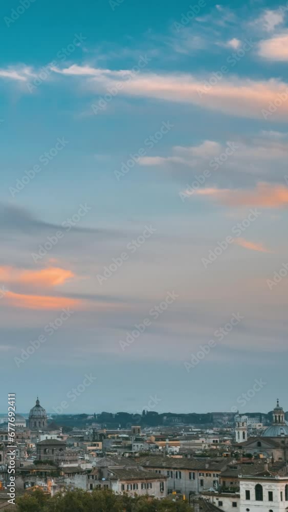 Vertical Footage. Rome, Italy. Cityscape With Such Famous Churches As ...
