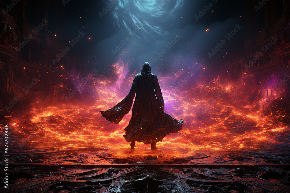 Generative ai collage creative photo of powerful wiccan summon hell ...