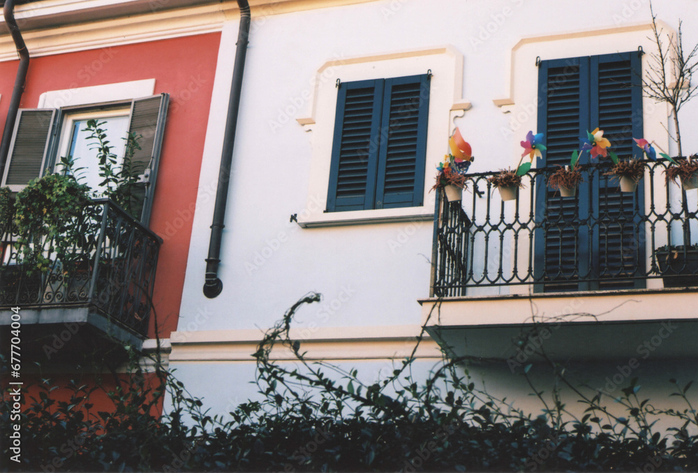 Red And Light Blue House Facade in Milano Old Town, Italy, with ...