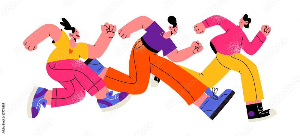 Cartoon people run fast. Active characters are in a hurry to run ...