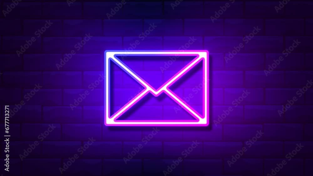 envelope neon sign animation..Brick Wall Background.4K motion animation ...