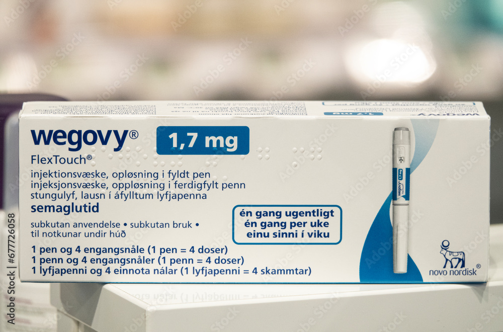 Packaging box of Wegovy (semaglutide) injectable prescription ...