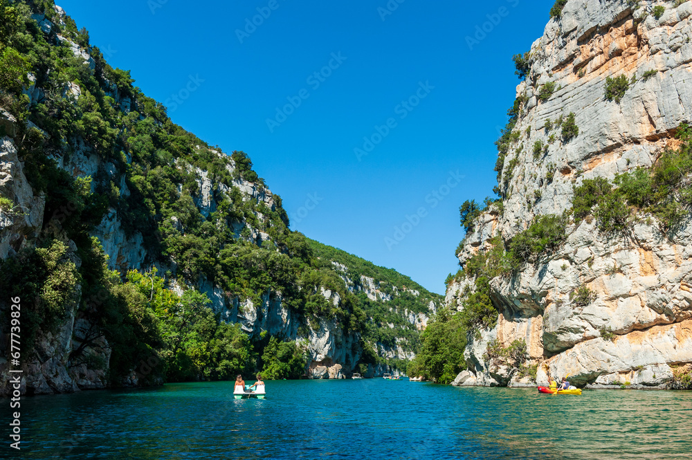 Exterior shot of the Gorges du Verdon, in the French Provence, on a ...