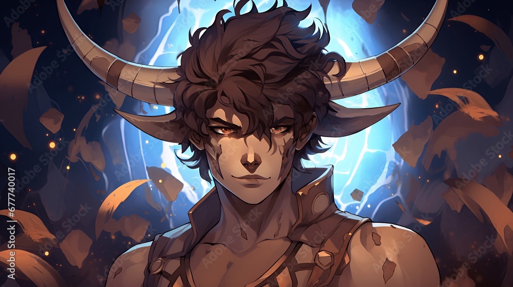 Zodiac signs Taurus in anime style. Generated AI Stock Illustration ...