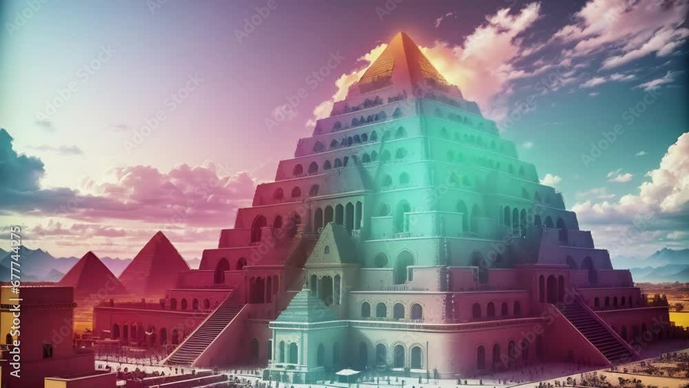 Pyramids in desert. High pyramids and sand dunes at sunset. Bright ...