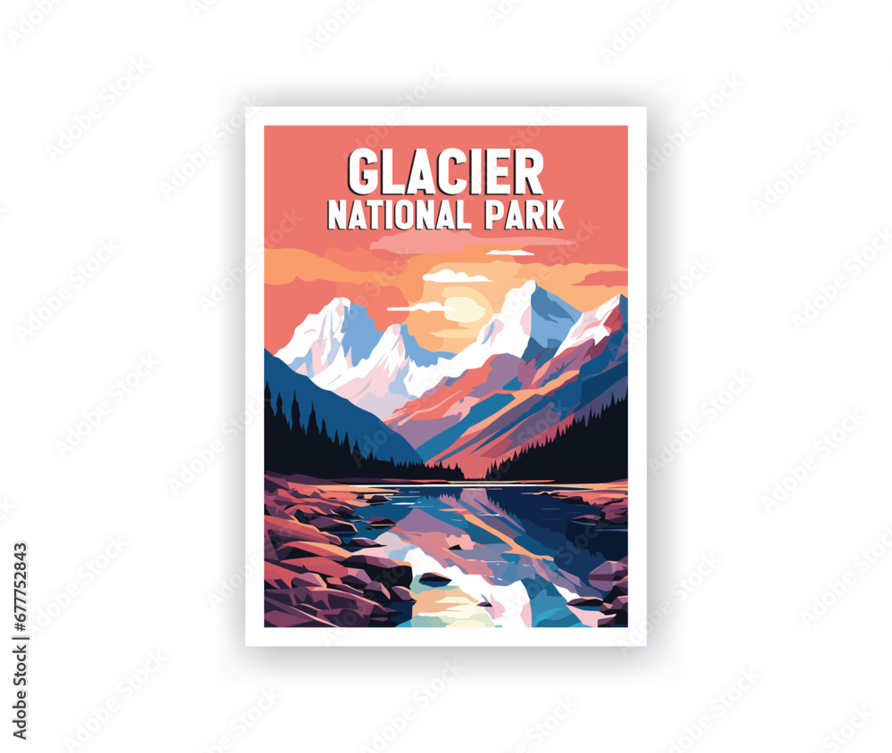 Glacier, National Park Illustration Art. Travel Poster Wall Art ...