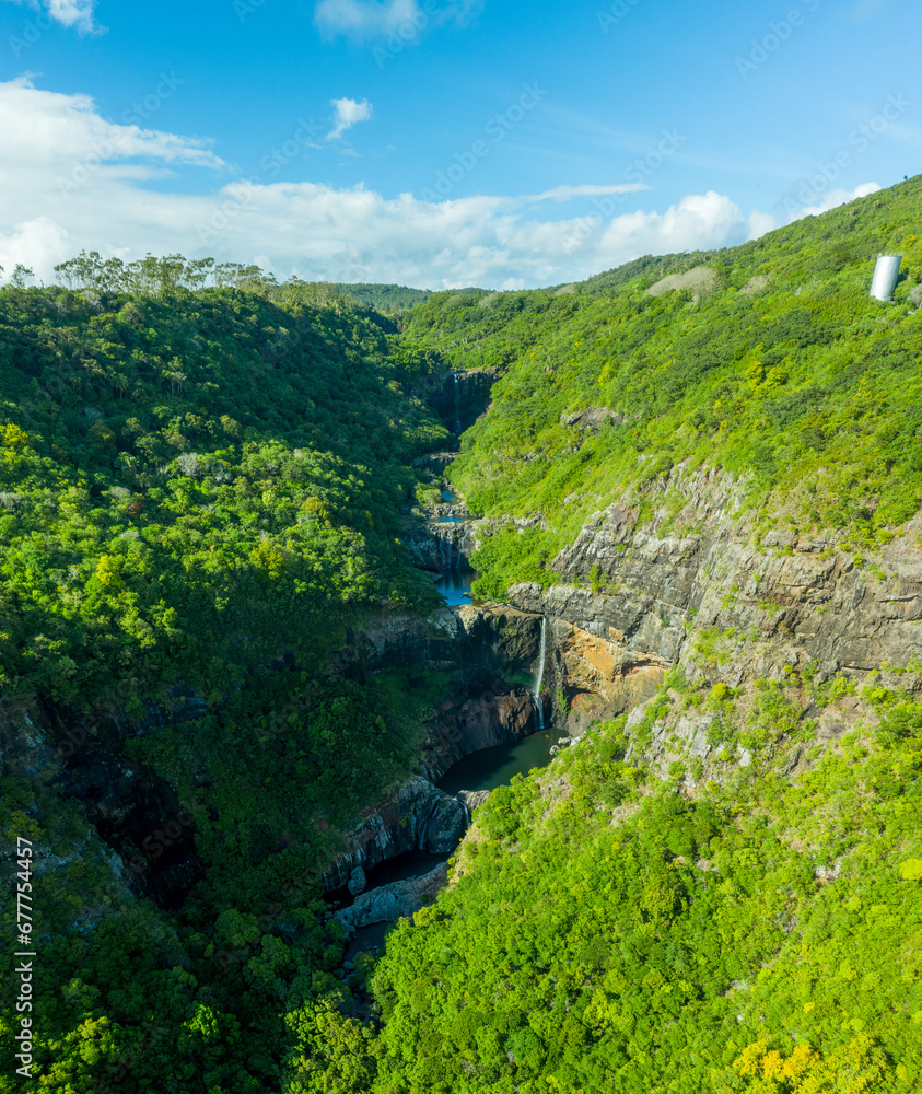 Aerial view of the Sept Waterfall along the Tamarin River (Riviere ...