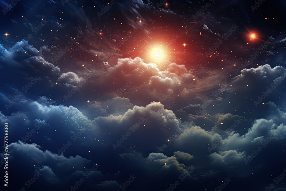 Beautiful night sky, with stars, moon, comet, cloud, calm, mythical ...