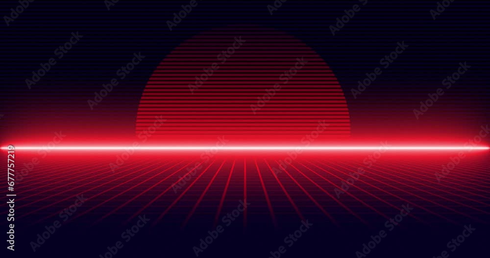 Glowing sci-fi retro cyberpunk sun with grid line motion. Retro Neon ...