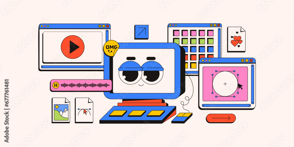 The y2k retro aesthetic of old computers. Web and graphic design ...