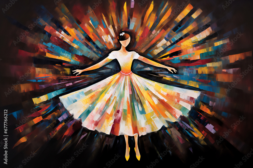 Abstract cartoon of a ballerina dancing in a delicate ballet dress ...