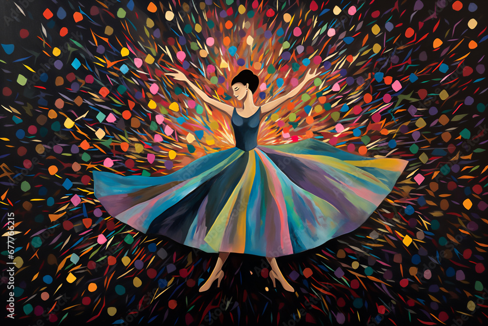 Abstract cartoon of a ballerina dancing in a delicate ballet dress ...