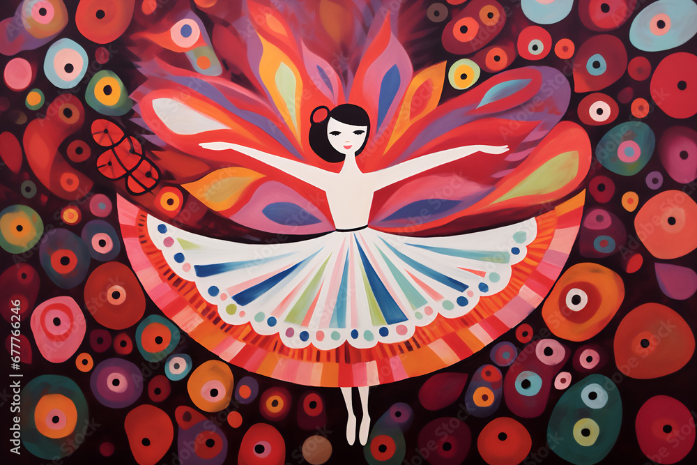 Abstract cartoon of a ballerina dancing in a delicate ballet dress ...
