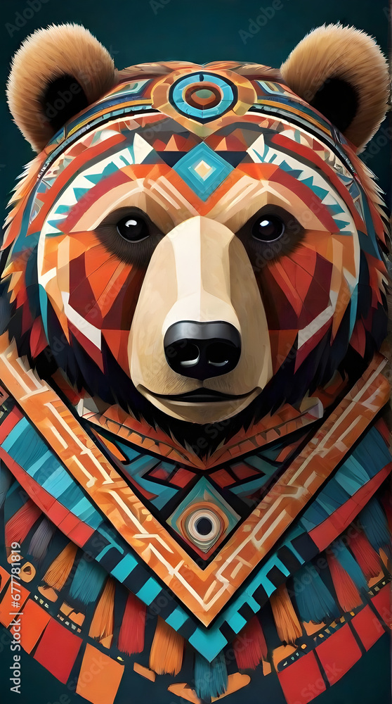 Un oso con una vestimenta inspirada en la cultura azteca, con patrones ...