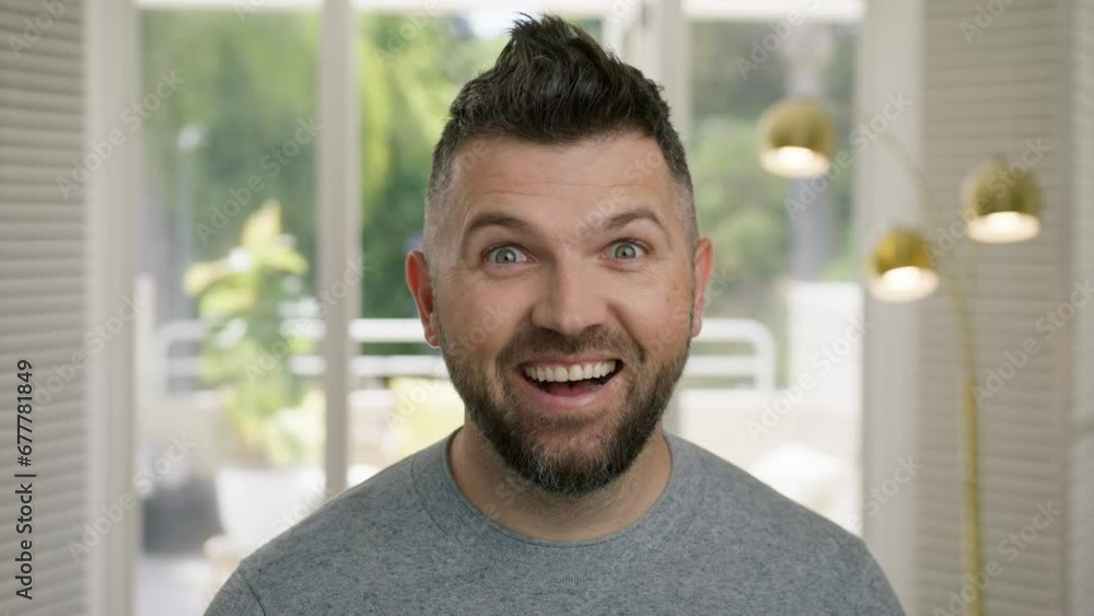 Closeup silly guy having fun. Comic male model fooling around crossing ...