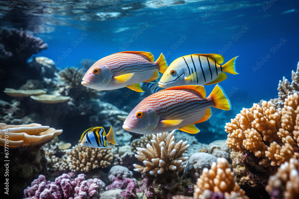 Group of colorful fish and sea animals in the ocean,ai generated Stock ...