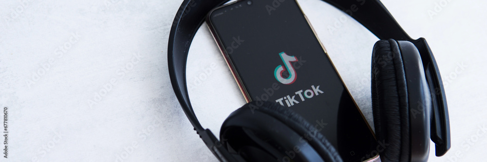 Tver, Russia-August 5, 2020, the tik tok logo on the smartphone screen ...