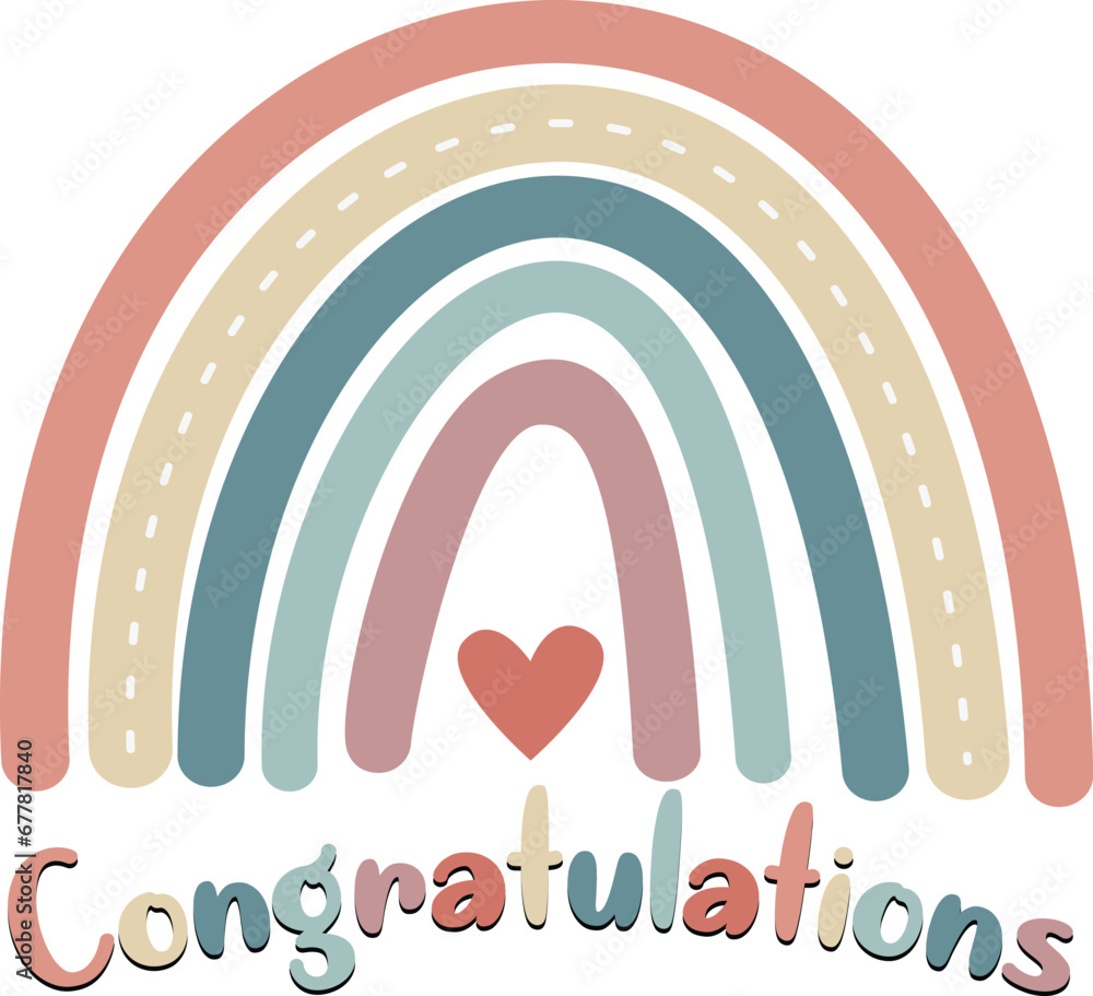 Pastel Rainbow Congratulations. Hand Drawn Greeting Design ...