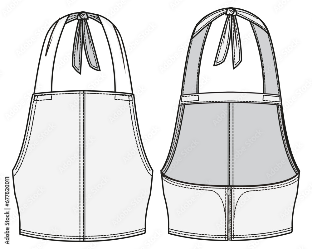 Back Knot Halter Neck Crop Top Front and Back View. Fashion ...