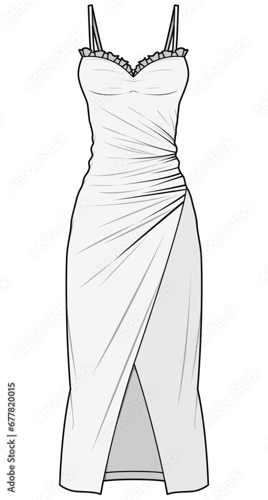 Strappy Wrap Around Bodycon Dress with Front Open Fashion Illustration ...