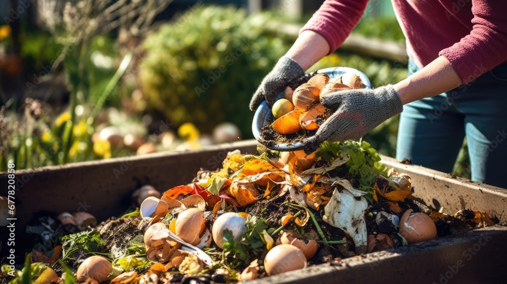 Hands in gloves working in compost, a sustainable and earth-friendly ...
