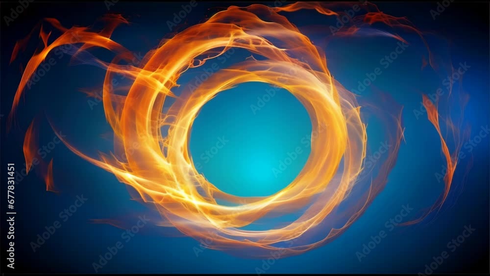 A ring of fire burns in the darkness, captured as a circular trail ...