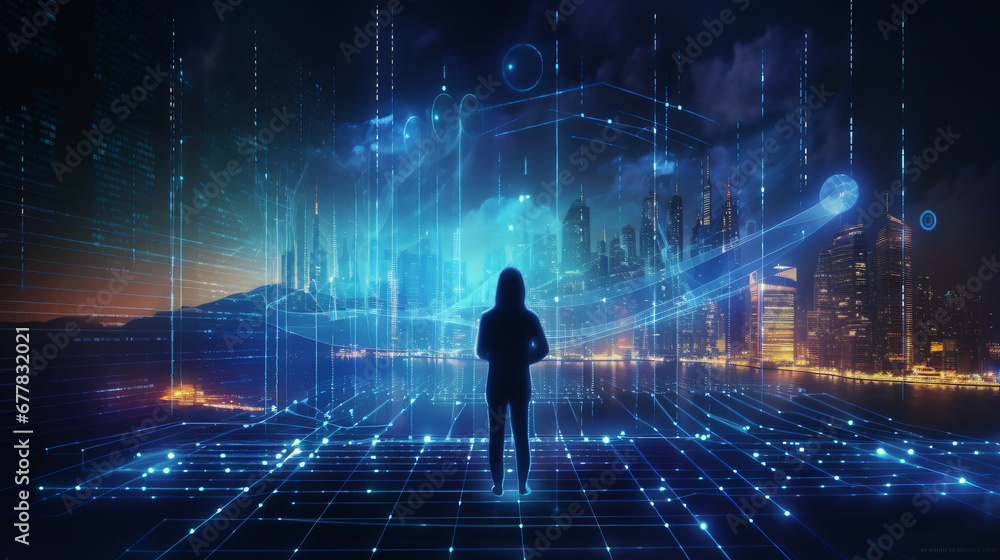 Futuristic big data, AI, cyber universe concept art background. Data ...