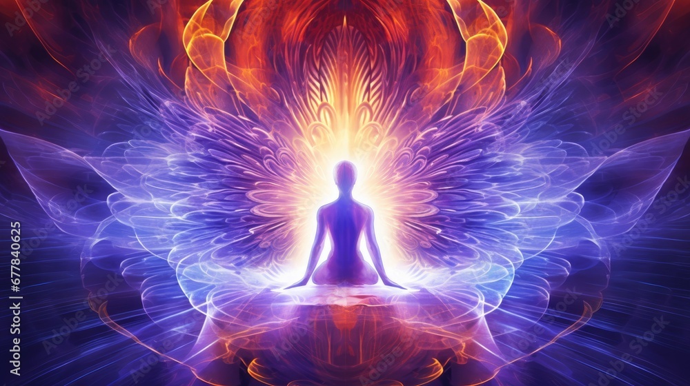 Meditation and the angelic energy, in the style of bright backgrounds ...