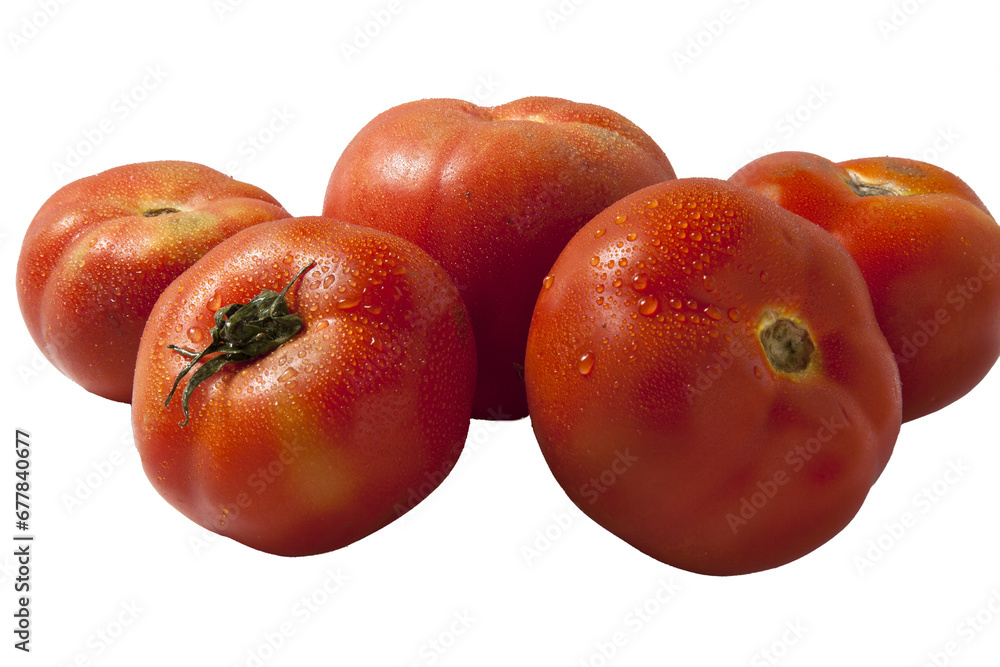 A single tomato stands alone. The tomato is placed against a ...