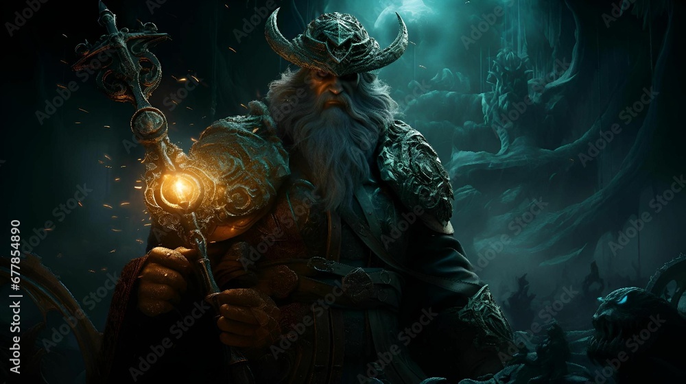 AI generated illustration of a mysterious dark elf standing with a ...