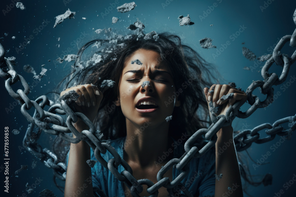 powerful shot of a person breaking a chain symbolizing stigma ...