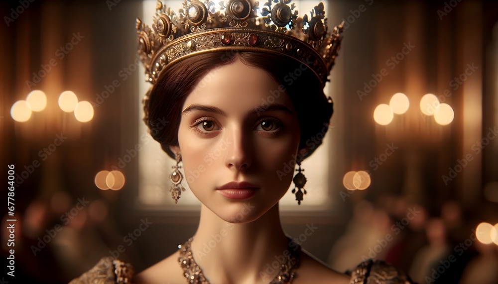 Portrait of a queen wearing a crown from the Renaissance period. Stock ...