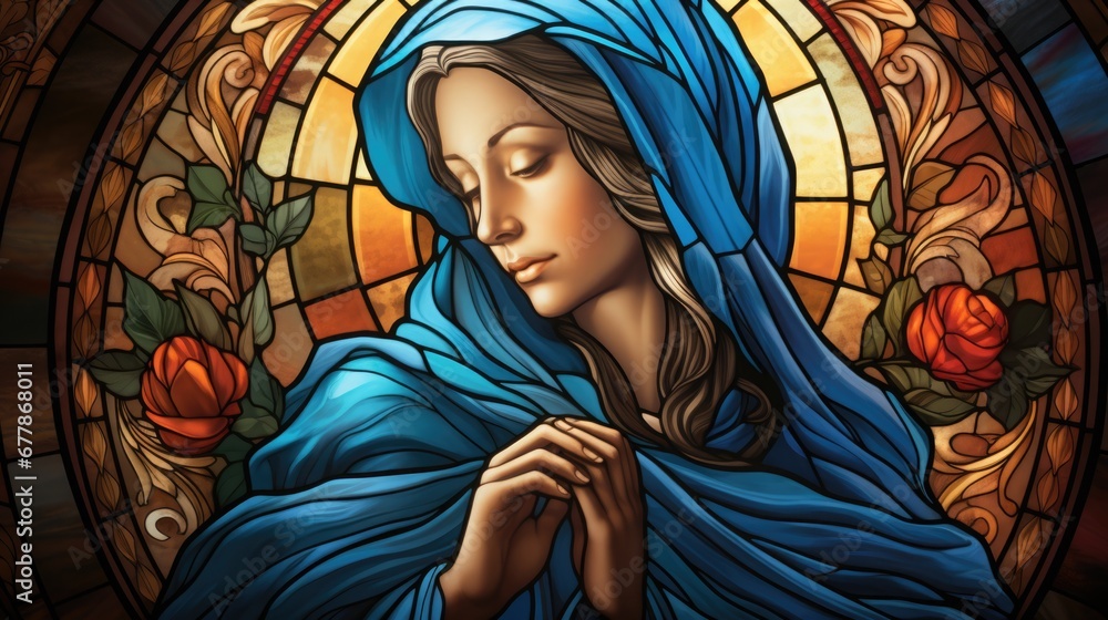 Solemnity of Mary: A peaceful image depicting a stained glass window ...