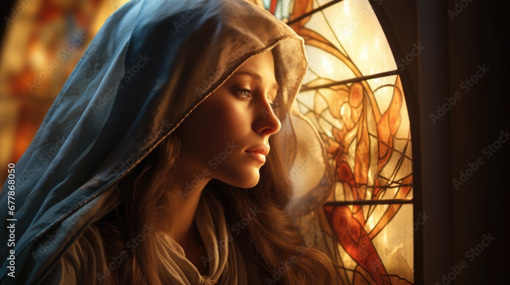 Solemnity of Mary: A peaceful image depicting a stained glass window ...