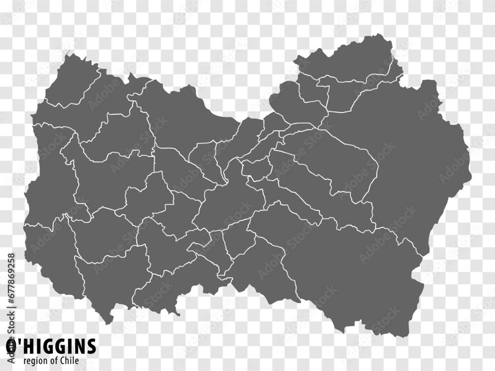 Blank map O'Higgins Region of Chile. High quality map O'Higgins with ...