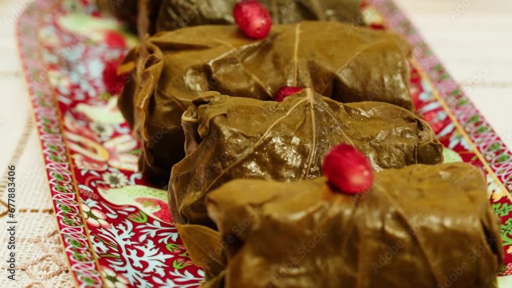 Arabian cuisine. Turkish traditional food. Dolma close-up, meat in ...