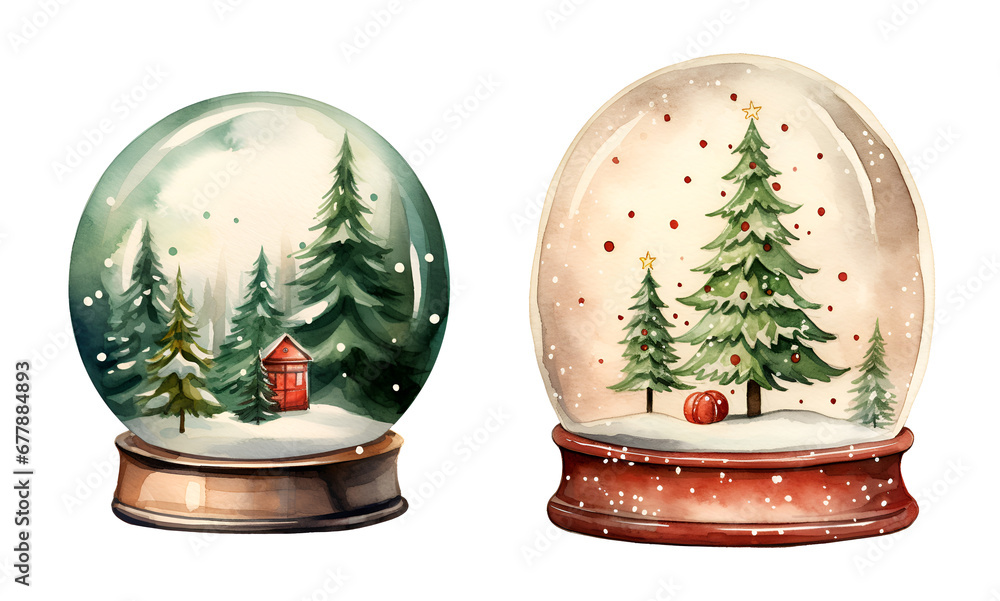 Christmas Snow Globe watercolor clipart illustration with isolated ...