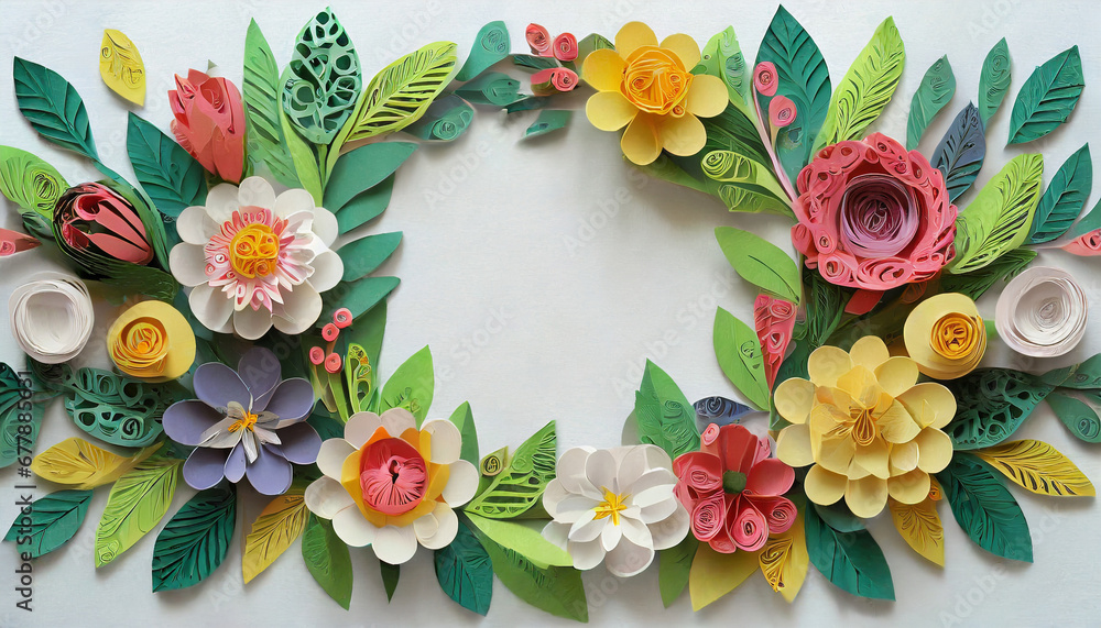 floral frame on white background colorful paper spring flowers and ...