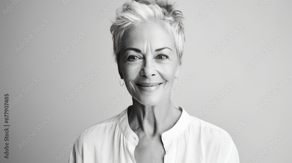 Foto de Studio shoot of a caucasian aging older model with gray hair on ...