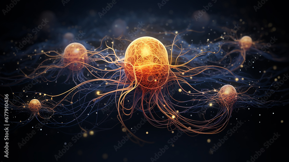 neurons under strong magnification, neural network live impulses ...