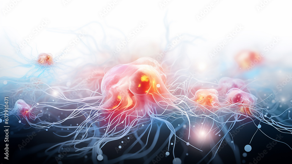 neurons under strong magnification, neural network live impulses ...
